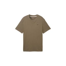 Tom Tailor Herren T-Shirt mit Leinenanteil, grün, Uni, Gr. XL