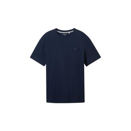 Tom Tailor Herren T-Shirt mit Leinenanteil, blau, Uni, Gr. L