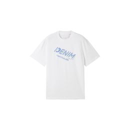 Tom Tailor Denim Herren T-Shirt mit Logo Print, weiß, Logo Print, Gr. S