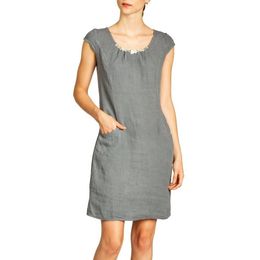 Caspar Sommerkleid SKL018 knielanges Damen Sommer Leinenkleid mit Perlmutt Knöpfe Dekor