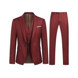 Allthemen Anzug (3 tlg, Sakko & Weste & Hose) Herren modischer Anzug Slim Fit