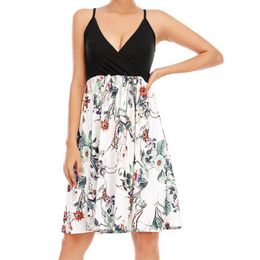 AFAZ New Trading UG Sommerkleid Damen Sommerkleid Kurzarm V-Ausschnitt Kleider Blumenmuster Kleid Modisches