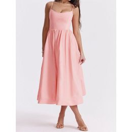 AFAZ New Trading UG Sommerkleid Einfarbiges sexy rückenfreies Straps-Swing-Kleid für Damen Sexy rückenfreies Straps-Sommerkleid für Damen im sanften Stil