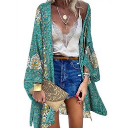 AFAZ New Trading UG Strandkleid Damen Blumendruck Kimono Strickjacke Boho Strandkleid Poncho Sommer Strand Cardigan Bikini Cover Up