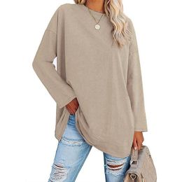 AFAZ New Trading UG Blusenkleid Oversize Langarmshirt Damen Longshirt Rundhalsausschnitt Oberteil Langarm T Shirts Pullover Basic Tunika Tee Tops