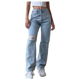 AFAZ New Trading UG Destroyed-Jeans Damen Hoher Taille Jeans Stretch Loose Jeanshose Boyfriend Denim Hose