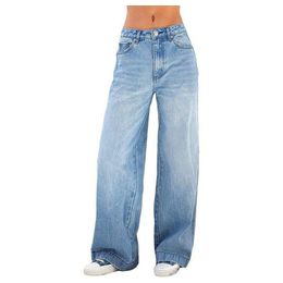 AFAZ New Trading UG Straight-Jeans Damen Hoher Taille Jeanshosen Wide Leg Schlaghose Baggy Cargo Pants