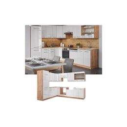 VICCO Eckk&uuml;che K&uuml;chenzeile Einbauk&uuml;che Fame-Line Eiche Wei&szlig; 227x287 cm modern Sp&uuml;lenunterschrank Schubunterschrank Eckunterschrank Herdumbauschrank H&auml;ngeschrank K&uuml;hlumbauschrank H&auml;ngeglasschrank