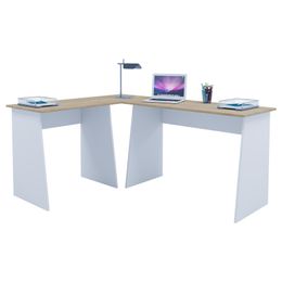 PKline Eckschreibtisch Computer Schreibtisch Arbeitstisch PC Tisch Bürotisch Eiche weiß