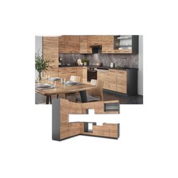 VICCO Eckk&uuml;che K&uuml;chenzeile Einbauk&uuml;che Fame-Line Anthrazit Eiche 227x287 cm modern Sp&uuml;lenunterschrank Schubunterschrank Eckunterschrank Herdumbauschrank H&auml;ngeschrank K&uuml;hlumbauschrank H&auml;ngeglasschrank