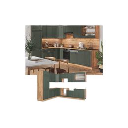 VICCO Eckk&uuml;che K&uuml;chenzeile Einbauk&uuml;che Fame-Line Landhaus Eiche Gr&uuml;n Gold 227x287 cm Sp&uuml;lenunterschrank Schubunterschrank Eckunterschrank Herdumbauschrank H&auml;ngeschrank K&uuml;hlumbauschrank