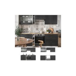 VICCO K&uuml;chenzeile K&uuml;chenblock Einbauk&uuml;che Fame-Line Landhaus Wei&szlig; Anthrazit 235 cm Gold K&uuml;chen Schr&auml;nke H&auml;ngeglasschrank H&auml;ngeschrank Schubladenunterschrank Sp&uuml;lenunterschrank Herdumbauschrank
