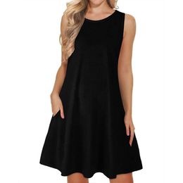 AFAZ New Trading UG Strandkleid Damen lässig Sommerkleid Ärmelloses Tank Strandkleider T-Shirt Kleid Midikleid Damen Minikleid Damen Off-Shoulder-Kleid Damen