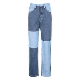 AFAZ New Trading UG Stretch-Jeans Damenjeans Patchwork-Jeans Slim-Fit Jeans Straight-Leg Jeans