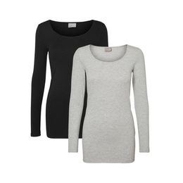 Véro Moda Vero Moda T-Shirt Dünnes Langarm Shirt 2-er Stück Set VMMAXI (2-tlg) 5185 in Grau-Schwarz