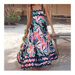 AFAZ New Trading UG Strandkleid Damen Mode Sommerkleid Bedrucktes langes Strapskleid Kleid ohne Ärmel