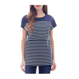 AFAZ New Trading UG Stillkleid Gestreiftes Patchwork-T-Shirt mit Rundhalsausschnitt und kurzen Ärmeln