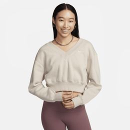 Nike Sportswear Phoenix Fleece Crop Top mit V-Ausschnitt für Damen - Braun