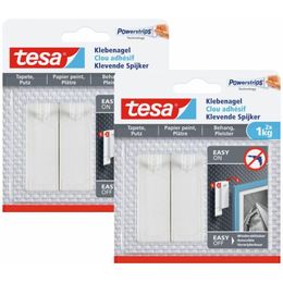Tesa Klebenagel für Tapeten und Putz 1kg - Selbstklebende Nägel für empfindliche Oberflächen - rückstandslos - Bis zu 1 kg Halteleistung pro Nagel - 2x2