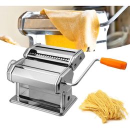 Nudelmaschine Manuell Edelstahl Inkl. Nudeltrockner, Pasta Maker, Nudelpresse, Pasta Maschine 10 verschiedenen Schneidevarianten - Argent - Swanew