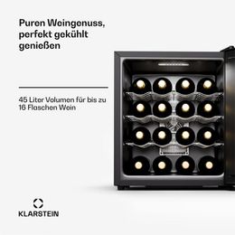 Klarstein Freistehender Weinkühlschrank, 1 Zonen Getränkekühlschrank Klein, Kleiner Weinschrank, Wein-Kühlschrank mit Glastür, Leiser Flaschenkühlschrank für