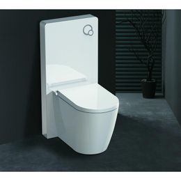 Glasdeals Weißglas Sanitärmodul für Stand-WC inkl. Betätigungsplatte