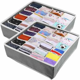 2 Stück Aufbewahrungsboxen für Unterwäsche, 24 Zellen Faltbox Stoff Schubladen Organizer mit Schubladenteiler, Schrank Ordnungsbox Aufbewahrung für