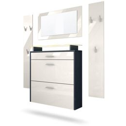 Vladon - Garderobenset Garderobe Paneele Schuhschrank Spiegel Malea Anthrazit - Fronten in Creme Hochglanz mit rgb led Beleuchtung - Fronten in Creme