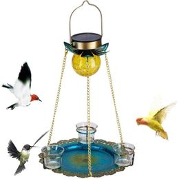 Amirror Smart Ug - Vogelhäuschen, Solar-Hänge-Vogelhäuschen, Garten-Metall-Kunsttablett mit 3 Tassen, Vogelhäuschen