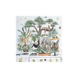 Amirror Smart Ug - Wandaufkleber mit Cartoon-Tropen-Regenwald-Tier, abnehmbare grüne Pflanzen, Löwe, Giraffe, Elefant, DIY-Wandkunst, Dekoration,