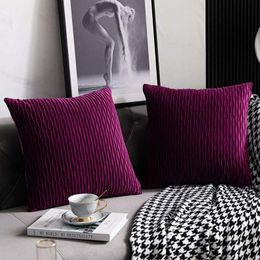 45 cm x 45 cm violette Kissenbezüge: 2er-Pack original gestreifter quadratischer dekorativer Samt-Kissenbezug für Schlafzimmersofa - Lycxames