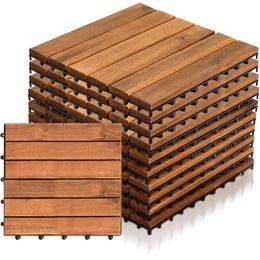 SWANEW 11er Set Holzfliesen Akazie 1m² Terrassenfliesen Klickfliesen Mosaik Klassik 30x30cm