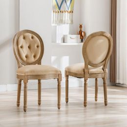 Esszimmerstühle 2er Set Küchenstühle mit getufteten Knöpfen Louis Polsterstuhl mit runder Rückenlehne Medaillon Stuhl, Beine aus Massivholz,