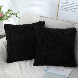 Amirror Smart Ug - Dekorative Kissenbezüge aus Kunstpelz, 50,8 x 50,8 cm, Set mit 2 schwarzen, flauschigen, weichen Couch-Kissenbezügen, luxuriöse,