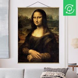 MICASIA Stoffbild mit Posterleisten - Leonardo da Vinci - Mona Lisa - Hochformat 4:3 Größe HxB: 46.5cm x 35cm Material: Eiche