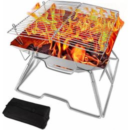 Tovbmup - Edelstahl-Holzkohlegrills mit Feuerrohr, tragbarer Klappgrill mit Tragetasche, BBQ-Grill, Holzkohlegrill für Garten, bbq, Camping, Reisen,