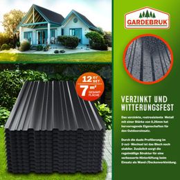 Deuba Gardebruk® 12x Trapezblech 129cm x 46cm = 7m² verzinkt Profilblech Dachblech Wellblechplatten Dachplatten Gerätehaus Carport Wellblech Anthrazit