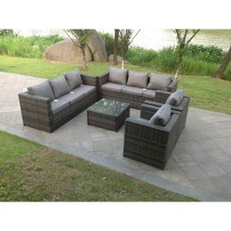 Fimous - Poly Rattan Gartenlounge Sofa Set Balkonmöbel Set 8-sitzer Gartenmöbel Set Sitzgruppe aus Gartensofa,Sessel,Hocker Dunkelgrau Gemischt