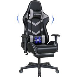 Puluomis - Gaming stuhl mit fußstütze und Massage 150kg Bürostuhl ergonomisch Chefsessel Computerstuhl Drehstuhl leinen Grau&Schwarz - Grau