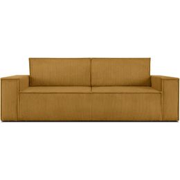 Konsimo - napi Sofa 3 Sitzer, mit Schlaffunktion, in Pet Friendly Cord-Stoff, Gelb