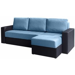 Fun Moebel - Ecksofa Schlafsofa labri Schwarz/ Hellblau Ottomane Rechts