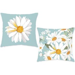 Frühlings-Kissenbezüge 18 x 18 Set mit 2 dekorativen Kissenbezügen mit floralen Gänseblümchen für Couch, Frühlings-Sommer-Kissenbezug für