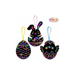 Eting - Oster-Bastelset für Kinder – Regenbogen-Kratz-Kunst (macht 48 Ornamente) – Häschen-Eier-Küken-Dekoration für die Hausbaum-Klassenzimmer-Party