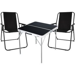 Mojawo 3-teiliges Campingmöbel Set Tisch schwarz 2 x Stuhl Schwarz-MMC330883B+2xLE8000020