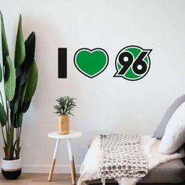 Fußball Wandtattoo Hannover 96 Schwarz Grün Schriftzug Aufkleber i love Herz Wandbild selbstklebend 120x45cm - grün