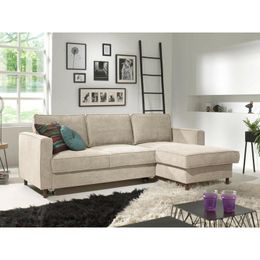 Jake – ecksofa mit schlaffunktion – mit bettkasten – 4-sitzer – aus velours – rechts - beige