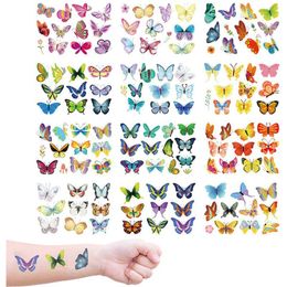 24 Blätter Aquarellmalerei eines Schmetterling Tattoo Kinder, Wasserfeste temporäre Tattoo-Aufkleber, Partyzubehör und Geschenke für