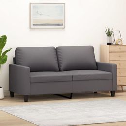 2-Sitzer-Sofa Grau 140 cm Kunstleder - Grau - Prolenta Premium