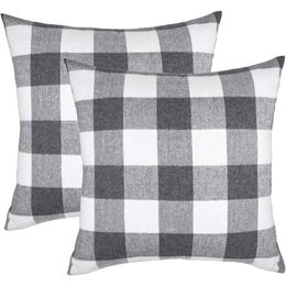 Set mit 2 Karomuster-Kissenbezügen, Kissenbezug für Sofa, Grau und Weiß, 16 x 16 Zoll 16' x 16' grau und weiß
