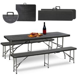 sekey Bierzeltgarnitur 3-teilig Set Bierzeltgarnitur Klappbar Gartenmöbel Set Tragbar Schwarz, (3-tlg), 180cm Bierbänke und 2 Bierbänke, mit Holz und